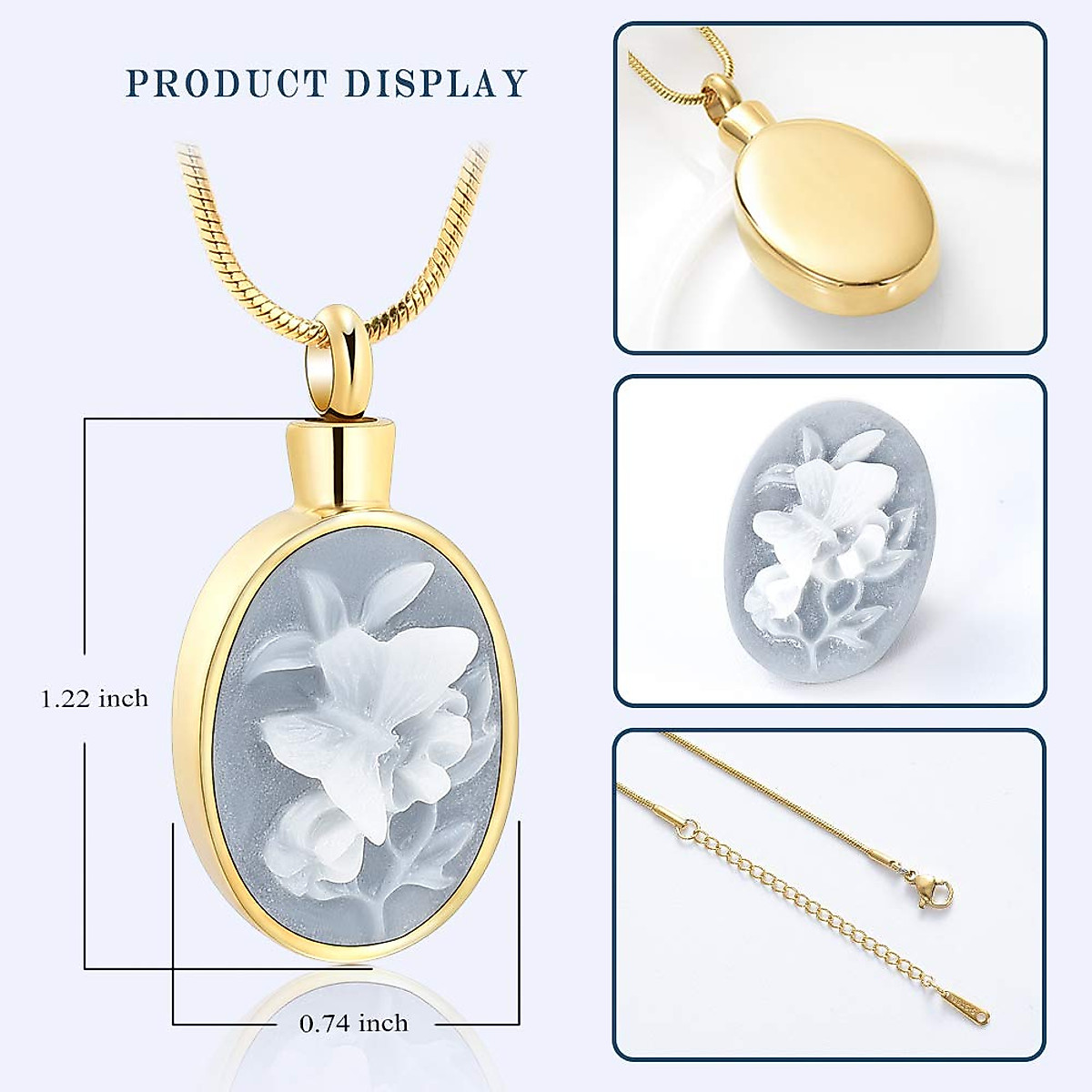 zeqingjw Cremation Jewelry Urn Necklace for Ashes Pendants Butterfly with Flower Memorial Funeral Keepsake Jewelry for Ashes (Gold)