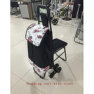 Shopping Trolley on Wheels Multi Function Shopping Cart Trolley On Wheels with Seat Fold Down Seat Lightweight Stair Climbing Cart with Removable Waterproof Oxford Cloth Bag Storage Hand Trucks,Sho