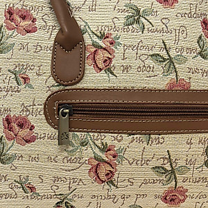 BANBERRY DESIGNS Pink Rose Tapestry Tote Bag With Brass Buckles 15
