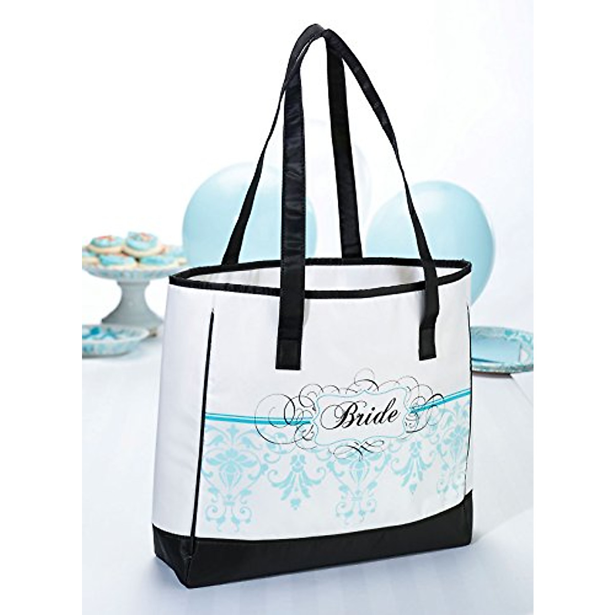 Lillian Rose 13"x12" Aqua TR620 BR Bride Tote Bag, 13" x 12" x 4"