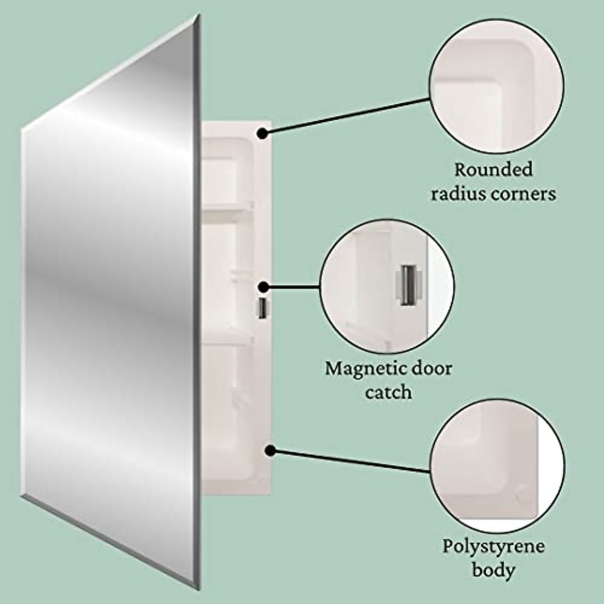 Mirrors and More 16" x 22" Medicine Cabinets for Bathroom with Mirror - Frameless Polished Edge, Recessed, Modern Home Décor, Bevel Edge, Adjustable Shelves