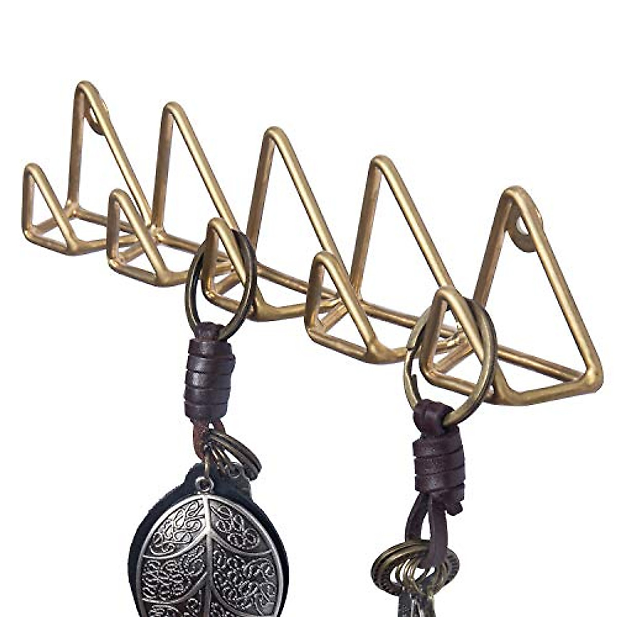 MyGift Modern Gold Metal Wall Key Rack Organizer for Wall with 5 Hooks and Triangle Design