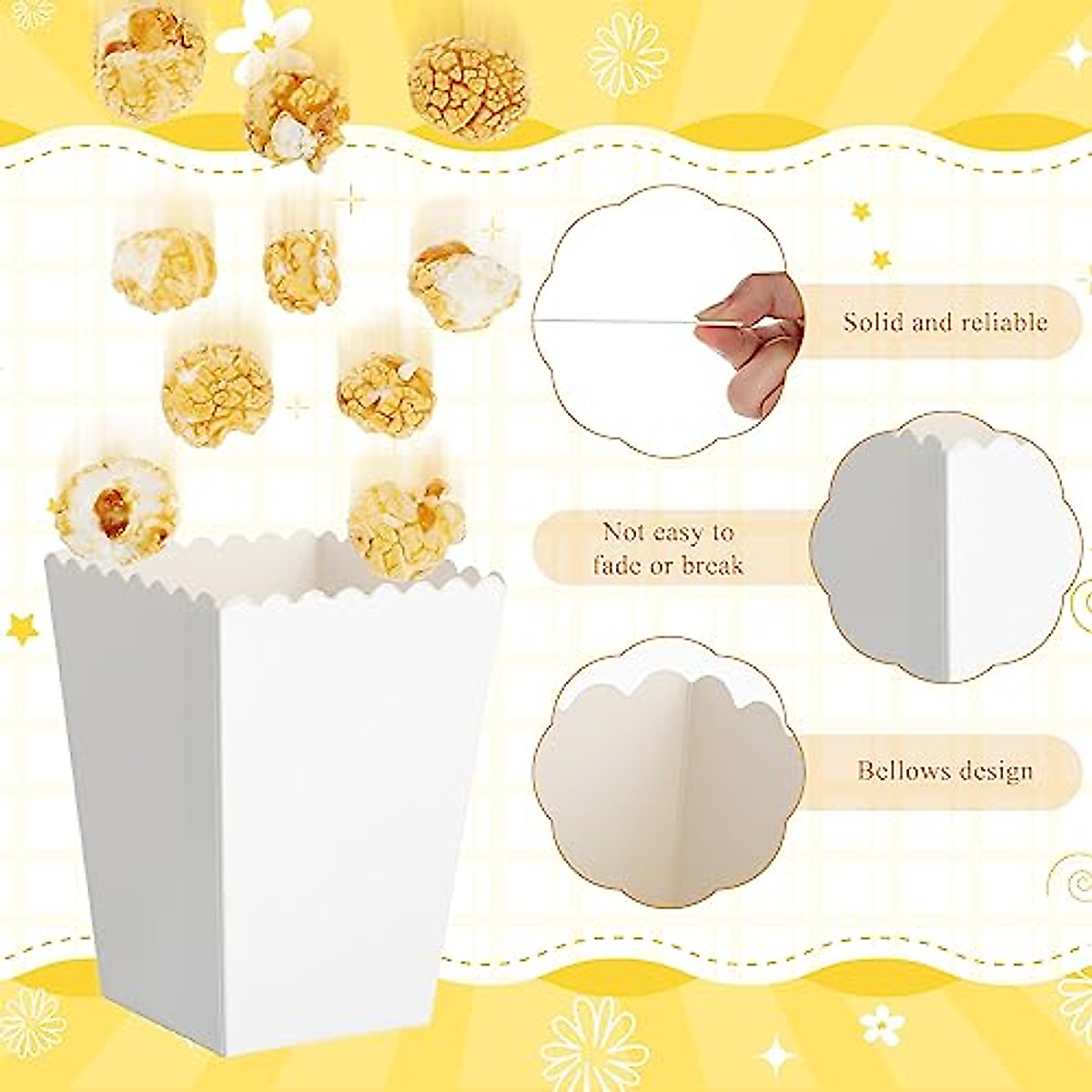 Dandat 500 Pcs White Popcorn Boxes Mini Paper Popcorn Box Cardboard Popcorn Containers for Party Movie Night Birthday Wedding Decoration(2.2 x 4.2 x 3 in)