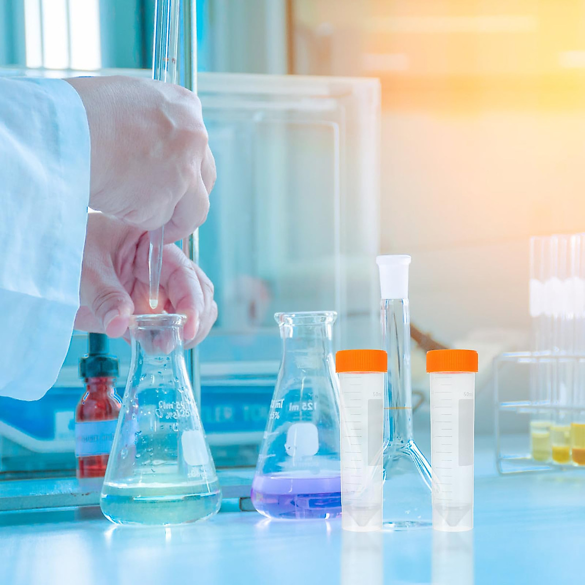 iplusmile Centrifuge Tubes Plastic Vial, 50ml Polypropylene Centrifuge Tube Flat-Bottom Tube Containers with Screw Cap for Laboratory Lab School Educational, 50pcs