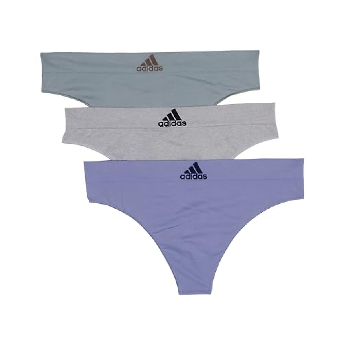 adidas Women's Seamless Thong Underwear 3-pack, Silver Violet/Heather Grey/Silver Green, Medium