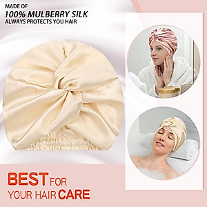 3 Pieces Silk Hair Wrap for Sleeping Women Bonnet Silk Sleeping Bonnet Elastic Hair Care Sleep Cap for Natural Curly Hair (Champagne, Black, Rose Gold)
