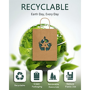 Colemoly Kraft Paper Bags 8.3x4.6x10.6 Inch 100Pcs Recyclable Brown Gift Bags with Handles for Retail, Boutiques, Corporate Gifting, Party Favors, and Small Business