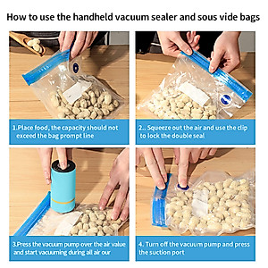 Sous Vide Bag & Handheld Vacuum Sealer, Portable Mini Vacuum Sealer with 10 PCS Reusable Food Storage Zipper Sous Vide Bags for Anova,Joule Cookers, Rechargeable Small Electric Vacuum Sealer Pump Set