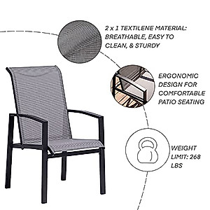 4 Pieces Outdoor Dining Chair Patio Furniture with Metal Slat Finish, 2x1 Textliene Patio Chairs, Easy Assemble Outdoor Chairs