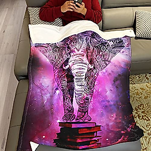 YISUMEI Mandala Elephant Throw Blanket Purple Nebula Book Shining Stars Fleece Blanket Soft Warm Cozy for Sofa Couch Bed 60"x80"
