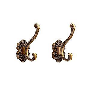 SDH Coat Hooks Wall Mounted - Decorative Towel Hooks - Aluminum Heavy Duty Wall Hooks for Hanging Coats, Purse & Clothes in Hallway, Closets, Bathroom - Pack of 2 Vintage Style Antique Brass Hooks