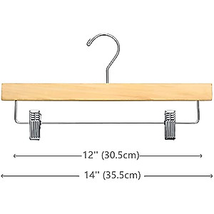 HOUSE DAY Wooden Pants Hangers with Clips 25 Pack, Wood Skirt Hangers for Women, 14 Inch Hangers for Pants with Clips, Solid Wood Pants Hangers for Men.360 Swivel Hook Bottom Hangers- Natural