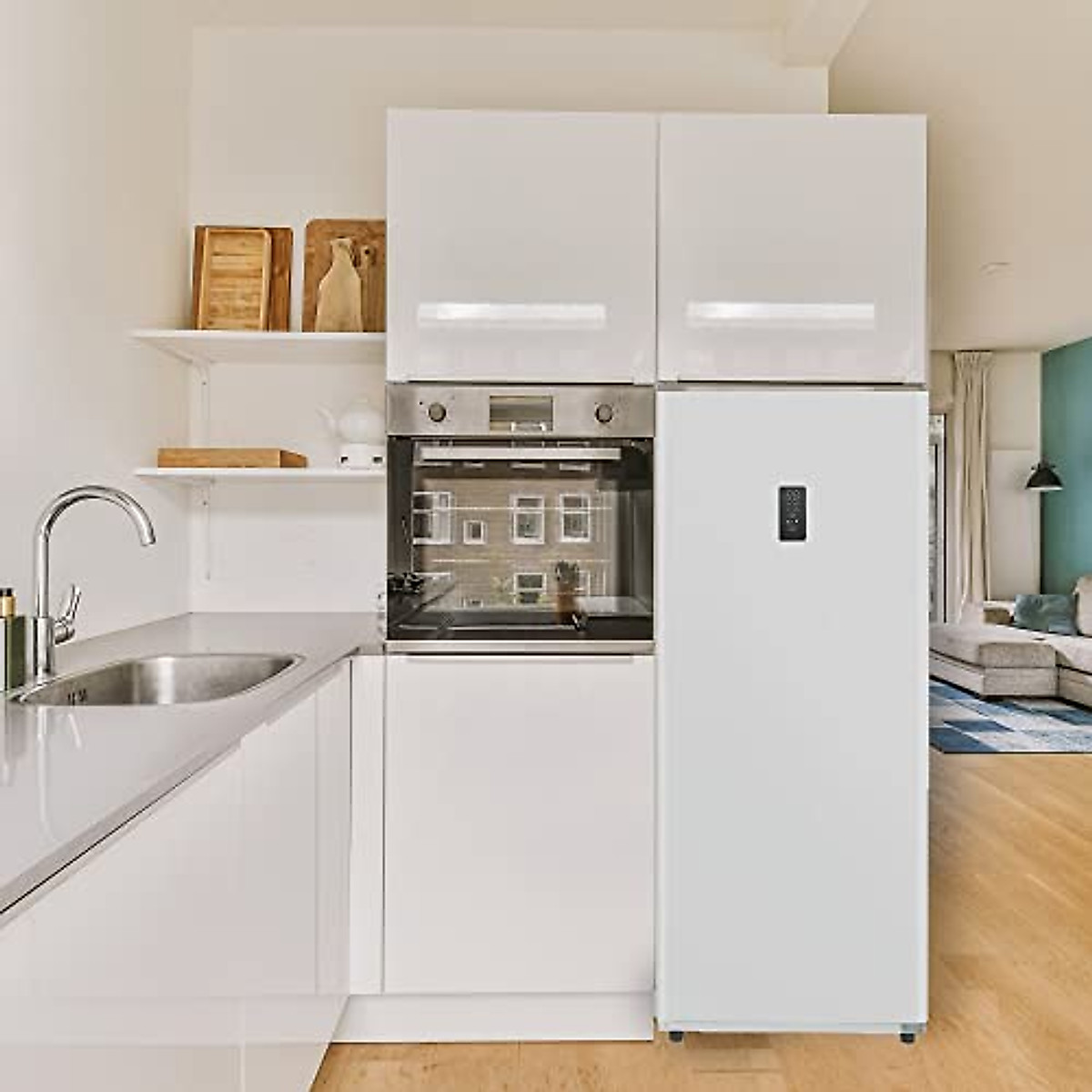 Hamilton Beach HZ4941 14 cu ft Upright Convertible Fridge/Freezer-Frost Free-Reversible Door-Removable Glass Shelves-LED Interior Light, White