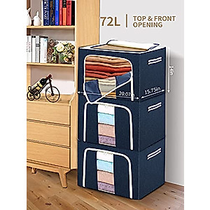 Clothes Storage Boxes Bins - 72L x 2 Large Organizers With Steel Frame , Tulab Foldable Oxford Containers Set, Clear Window & Reinforced Handles, Waterproof, for Closet, Bedding, Blankets (2-Pack, 20.07”x 15.73” x 14”)