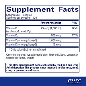 Pure Encapsulations Synergy K | Supplement with Vitamin K1, K2, and D3 to Support Bones, Blood Vessels, Vascular Elasticity, and Calcium Utilization* | 120 Capsules