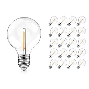 CHYSUPER G40 Replacement Bulbs, 25 Pack Clear Globe G40 Led Bulbs for Outdoor String Lights, G40 Bulbs E12 Candelabra Base fit Patio Porch Party Cafe Bistro Decor - Warm White