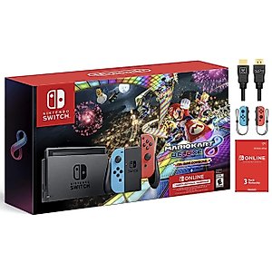2021 Nintendo Switch Console - Neon Blue and Neon Red Joy-Con, 6.2" Touchscreen LCD Display + Mario Kart 8 Deluxe + 3 Month Switch Online Membership + Hubxcel HDMI Accessories Holiday Bundle (Renewed)