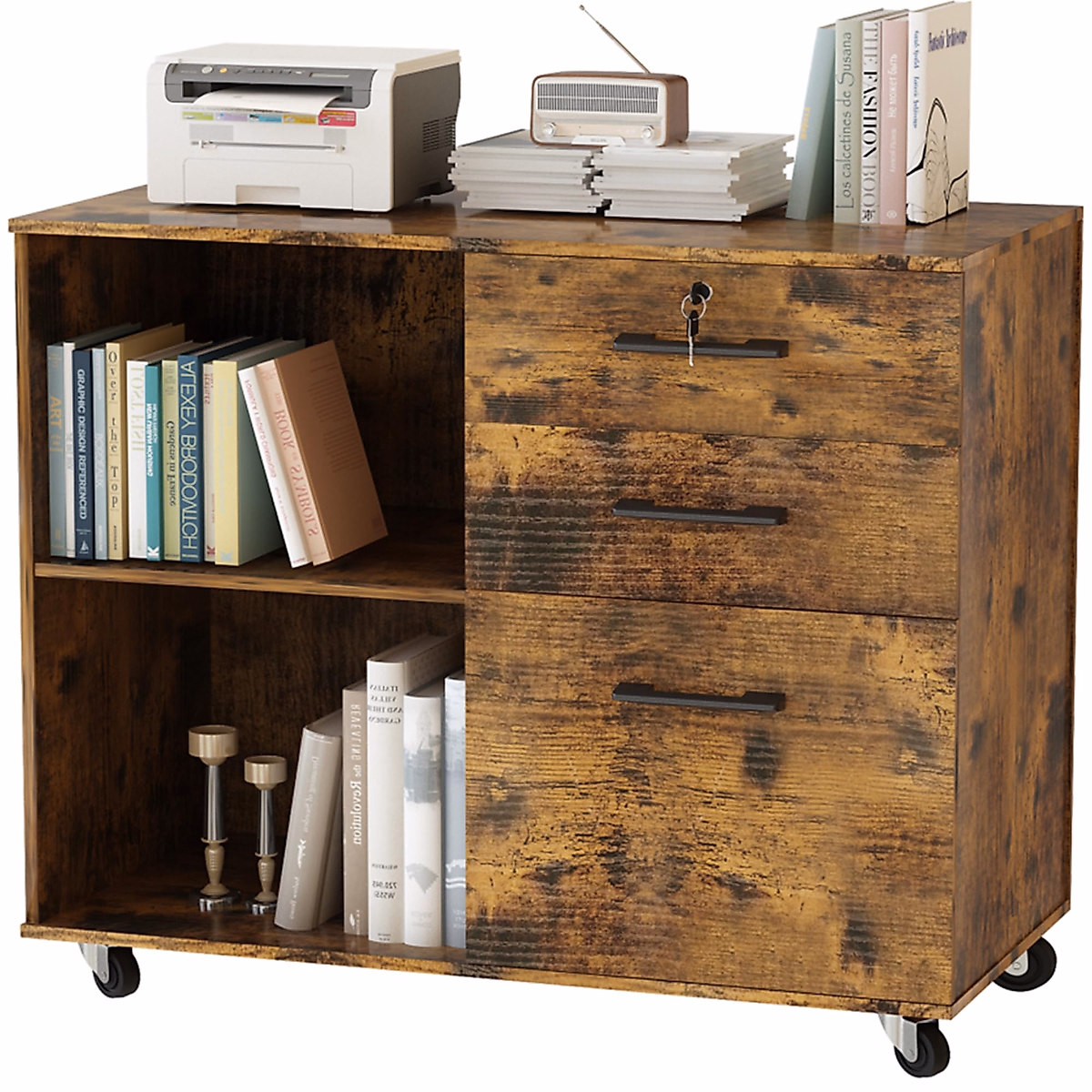 AWQM Wood Filing Cabinet, Rustic Brown