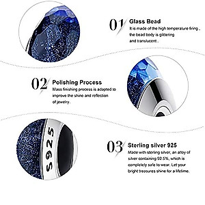 BOLENVI Sapphire Galaxy Blue Murano Glass 925 Sterling Silver Dangle Pendant Charm Bead For Pandora & Similar Charm Bracelets or Necklaces