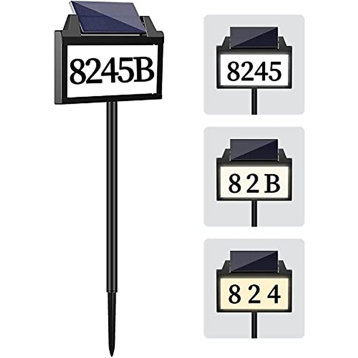 Modern Solar Address Sign, House Numbers for Outside Rechargeable LED Illuminated Lighted Address Signs with Waterproof Cover Mailbox Numbers Plaque 3 color temperature for Street Yard Garden Driveway