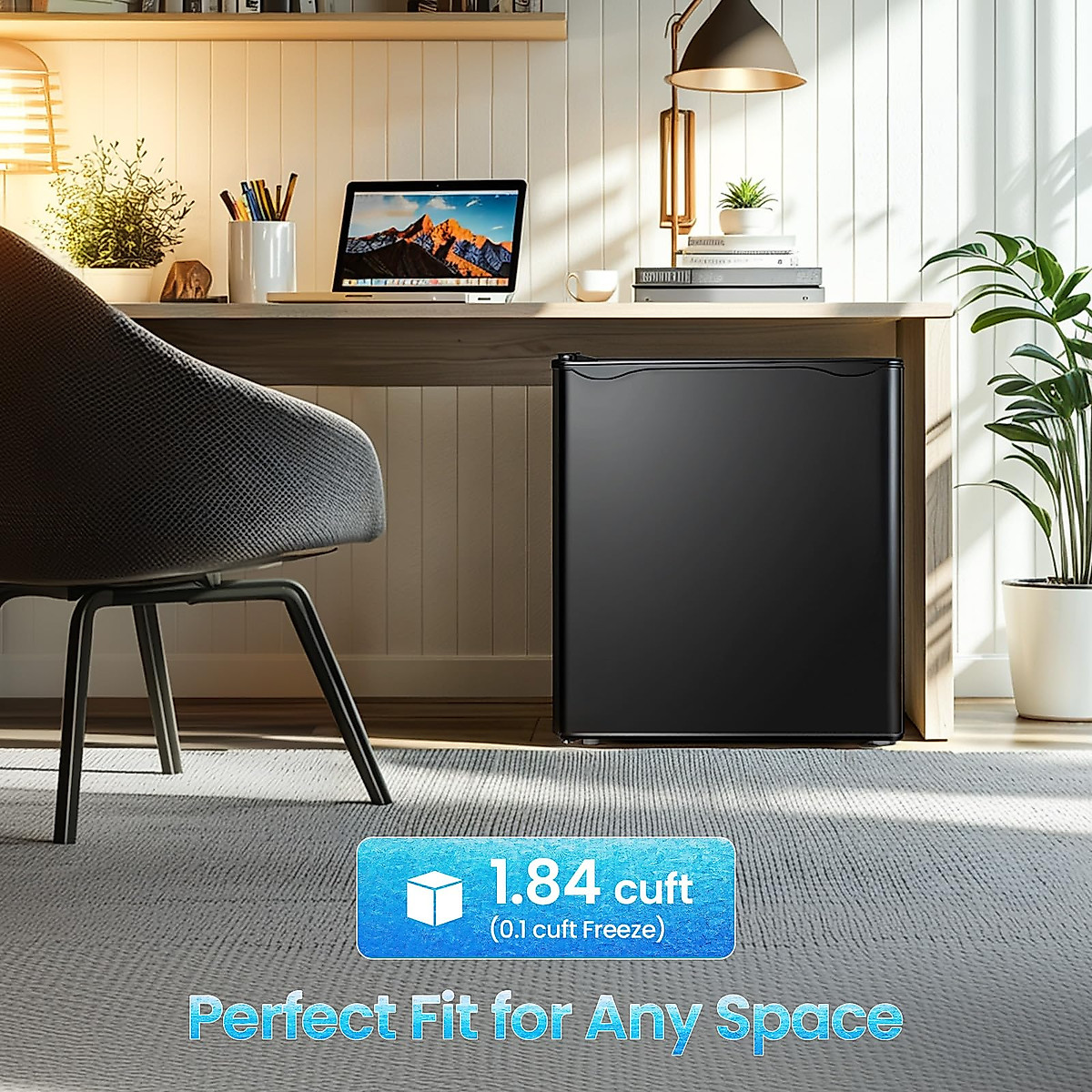 Anypro 1.84 Cu.Ft Fridge with Freezer, Single Door Refrigerator with 5 Level Temperatures and Adjustable Shelves, Energy Saving, Low Noise for Dorm, Office, Bedroom, Black