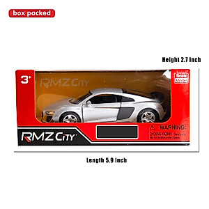 RMZ City Compatible for 1:36 Diecasting Alloy Car Model Audi R8 Toy Car, Pull Back Vehicles Toy Car for Toddlers Kids Boys Girls Gift Silver