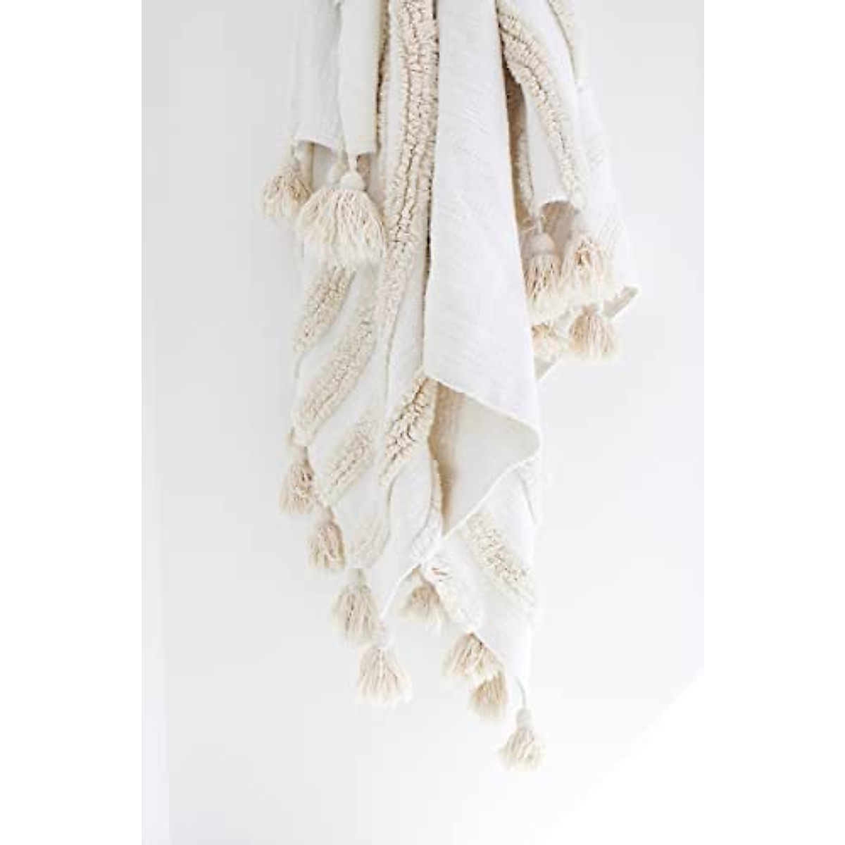 CASA BOHO Throw Blanket Boho Rainbow Throw Blanket Cozy Throw Blanket for Bed Pom Pom Blanket for Bed Cozy Blanket Throw Blankets for Bed Throw Blanket for Couch Neutral Rainbow Decor Cream 48x64