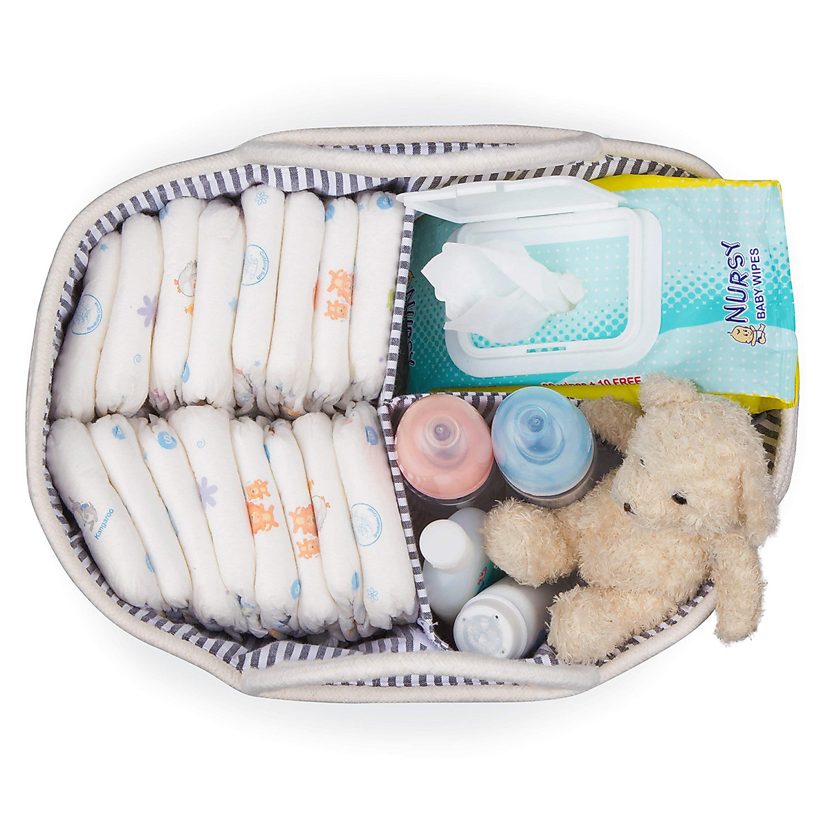 Baby Basket - Jeneric Design?s Woven Rope Portable Light Weight White Nursery Caddy Basket with Handles for Storage and Organization of Diapers, Toys, Baby Laundry Clothes, Towels, Blankets