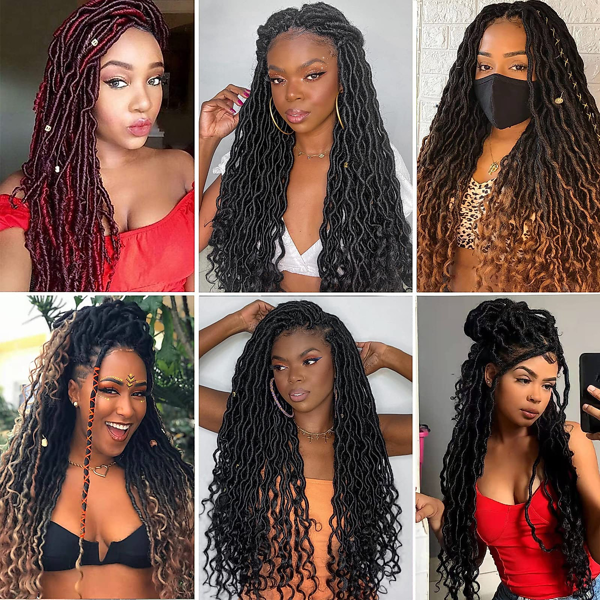 Goddess Locs Crochet Hair 20 Inch 6 Packs Faux Locs Crochet Hair Pre Looped Crochet Locs With Curly Ends Ombre Soft Loc Hair Extensions For Women(20",1b/27, 6packs)