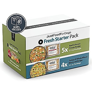 JustFoodForDogs Frozen Fresh Dog Food Topper Starter Pack, Beef & Turkey Recipes, 5.5 oz (Pack of 9)