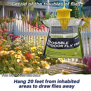 Enposmre 4 Pack Fly Traps Outdoor Hanging Disposable Fly Bags Trap, Effective Fly Catcher with Bait, Fly Killer for Patio, Chicken Coops, Horse Stables, Barns
