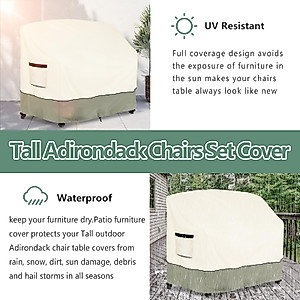 Osileyo Tall Adirondack Chairs Set Cover for Poly Balcony Chair with Connecting Tray Patio Stools,100% Waterproof Heavy Duty Tall Outdoor Adirondack Chair Table Covers, Beige