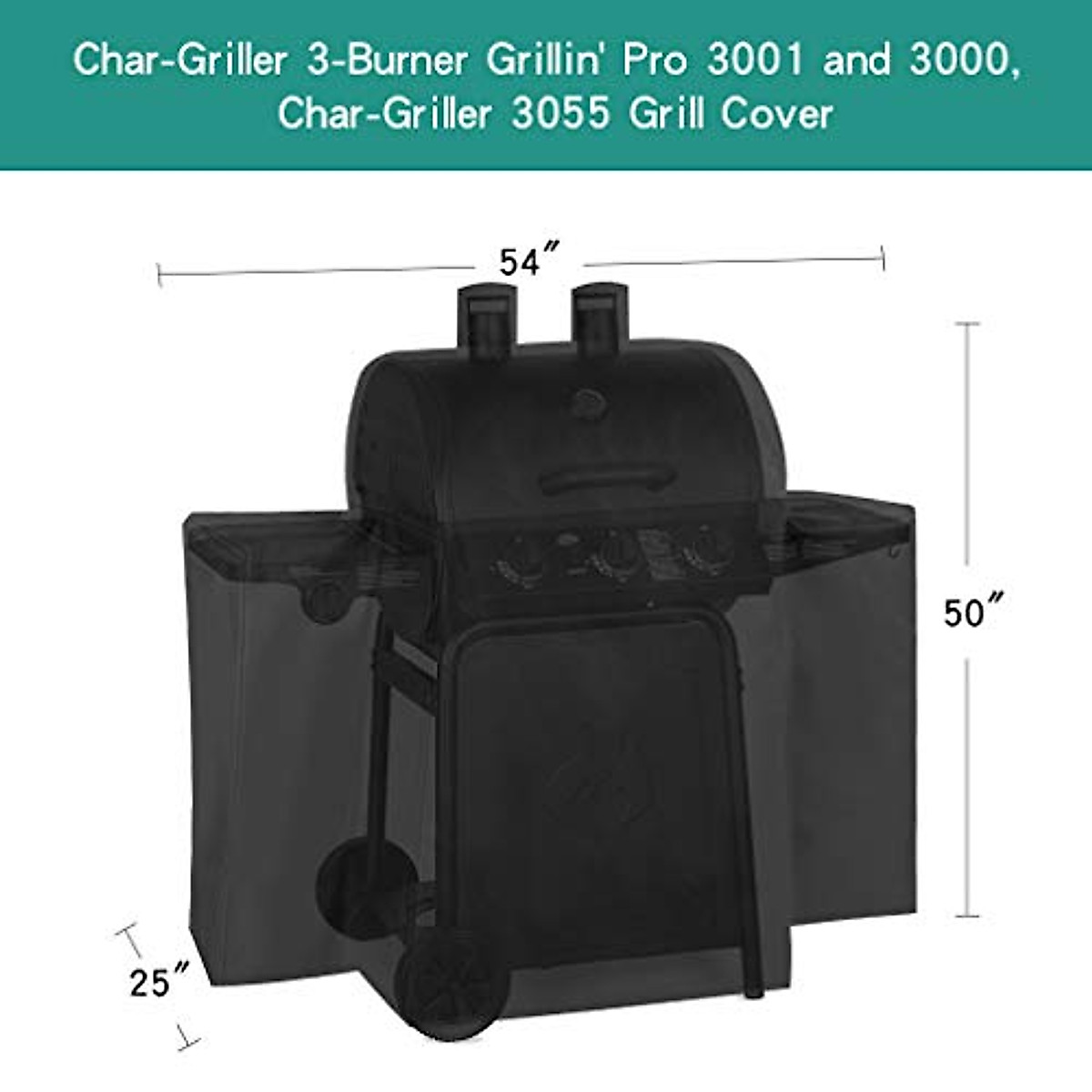 Stanbroil BBQ Gas Grill Cover Replacement for Char-Griller 3055 3-Burner Grillin' Pro 3001 and 3000 Gas Grill, 600D Waterproof and UV Resistant Material