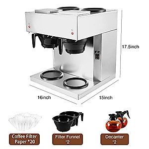 Restlrious Commercial Coffee Maker 24-Cup Drip Coffee Machine, Automatic Pour Over Coffee Brewer with 4 Warmer Pads and 2 Glass Decanter in 1.8L Capacity, Stainless Steel Cafetera Silver