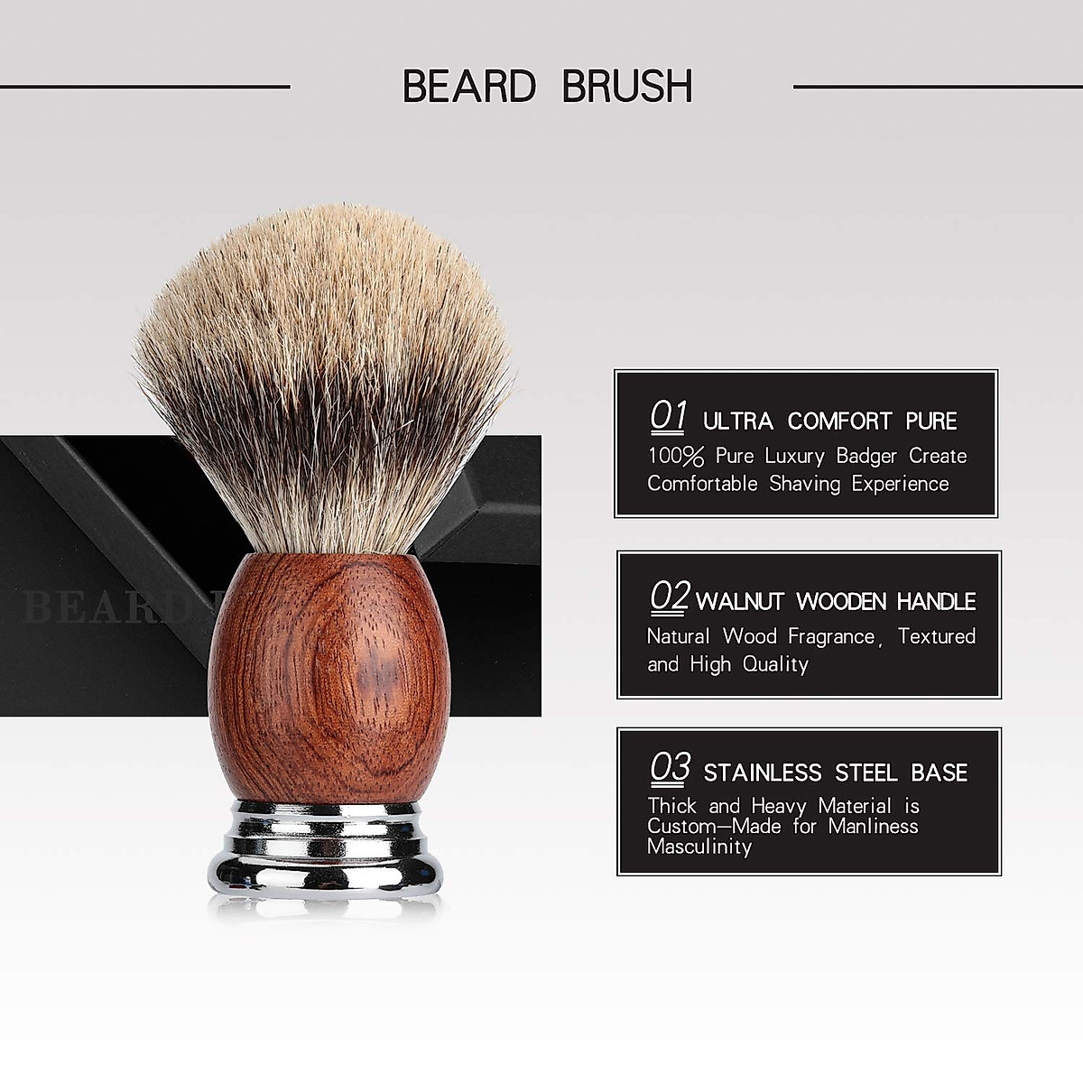 JOLI 100% Pure Badger Hair Shaving Brush Handmade With Walnut Wooden Handle and Stainless Steel Base Perfect for Wet Shaving