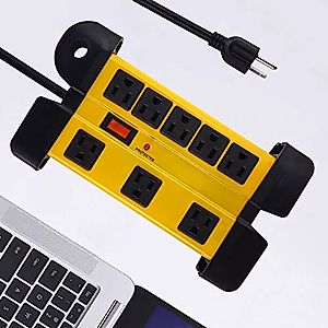 CCCEI Heavy Duty Power Strip Surge Protector for Appliances, 8 Outlet Workshop Power Strip with 1200 Joules Surge, Metal Power Strip with 6FT Extension Cord and Wide Spaced, Yellow
