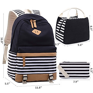 Meisohua Girls Canvas School Backpack Set Teen Girls Backpack with lunch bag College Laptop Backpack with USB (3 in 1 Black Set)