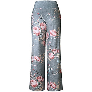 X-Image Women's Fold Over High Waist Wide Leg Long Palazzo Pants Light Grey, Medium