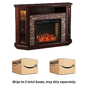 SEI Furniture Redden Faux Stone Convertible Alexa-Enabled Electric Media Storage Corner Fireplace, Espresso