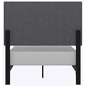 DHP Janford Upholstered Platform Bed with Modern Vertical Stitching on Rectangular Headboard, Twin, Gray Linen