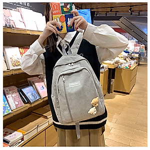 VIEOAGEO Kawaii Backpack with Cute Bear Pins Accessories for Teen Girls Women School Bag Super-Capacity (grey)