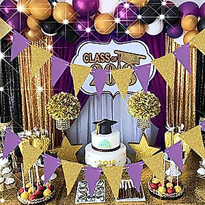 Graduation Party Decorations Purple Gold 2023 NYU/Purple Gold Birthday Party Decorations for Women/2pcs Triangle Bunting Banners for Women's 40th/50th Birthday Purple Gold Wedding Decorations