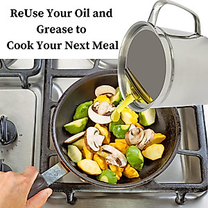 Evelots Cooking Oil Storage Can-Bacon Grease Keeper-Stainless Mesh Strainer-Easy Grip Handle-Large 5 Cup Fat Storage