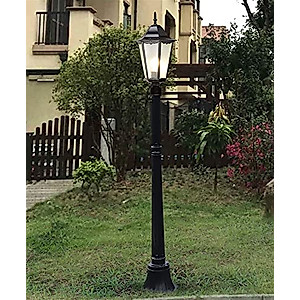 1-Light Black European Glass Lantern Street Light, Traditional Victoria Antique Outdoor Aluminum Metal Pillar Post Lamp Waterproof Column Lawn Villa Garden Landscape Pole Floor Lights D