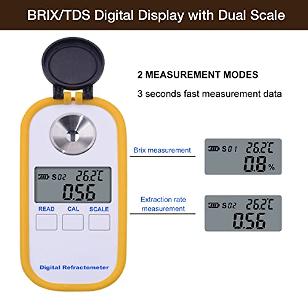 Digital Coffee Concentration Refractometer with BRIX Display Coffee Concentration Meter Sugar Drinks Density Coffee Brix Total Dissolved Solids Meter with TWO Measurement Modes