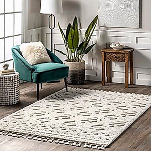 nuLOOM Akia Lattice High/Low Tassel Area Rug, 9' x 12', Beige
