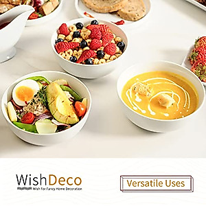 WishDeco Cereal Bowls Set of 4, Ceramic Soup Bowls, 20 Ounce Breakfast Bowls, 6" White Bowls for Dessert, Oatmeal, Pasta, Noodle, Salad, Rice, Microwave & Dishwasher Safe