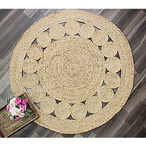 COTTON CRAFT Jute Braided Area Rug - Boho Farmhouse Rustic Vintage Area Accent Throw Rug - Handwoven Reversible Natural - Living Room Den Study Home Décor Gift - 4 Feet Round - Natural