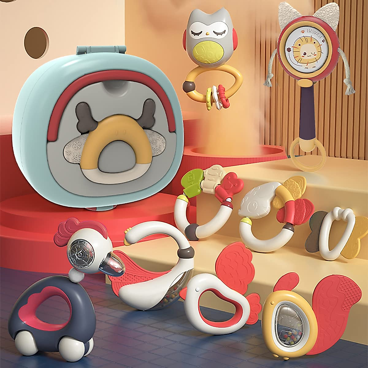 LAFALA Baby Toys 3-6 Months Baby Rattle Set Teething Toys for Babies 0-6 Months 11 PCS 4 Month Old Toys for Babies Teether Baby Essentials with Storage Box Infant Toys Newborn Toys Baby Girls Gifts