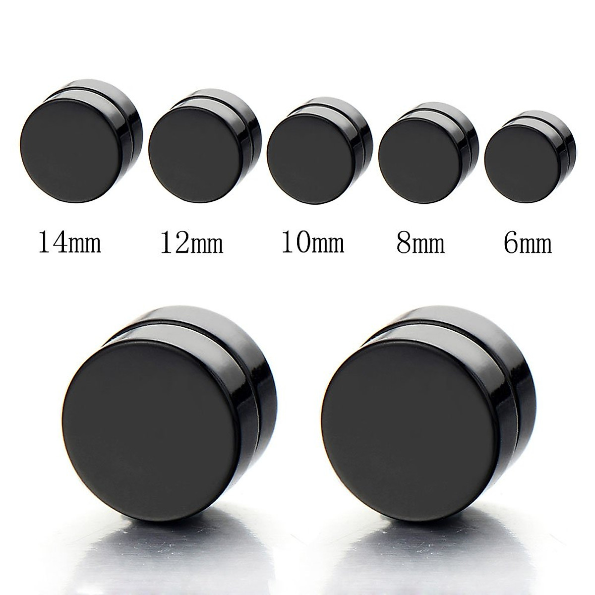 2pcs 8MM Magnetic Black Circle Stud Earrings for Men Women, Non-Piercing Clip On Cheater Fake Ear Gauges